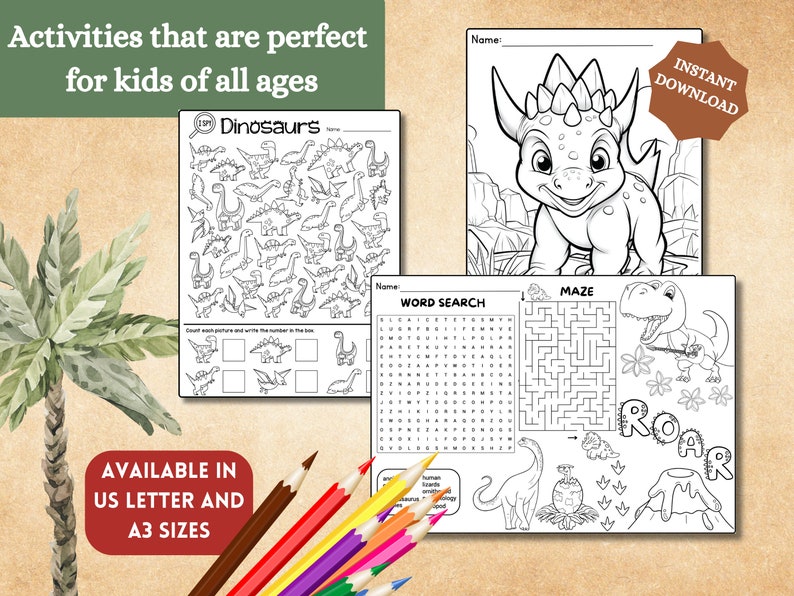 Dinosaur Activity Pages, Dino Coloring Sheet, Activity Coloring ...