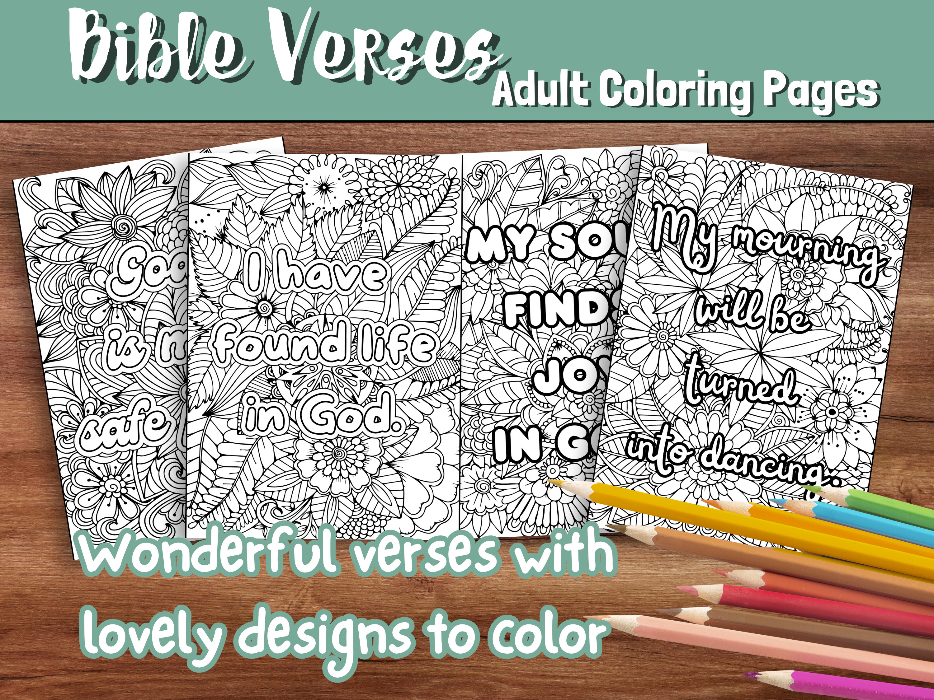 Bible Verses Coloring Pages for Adults Teens, 20 Positive Affirmations ...