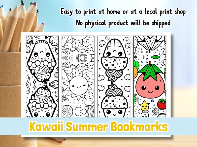 Printable Coloring Bookmarks, Kawaii Summer Theme, Fun and Creative DIY ...