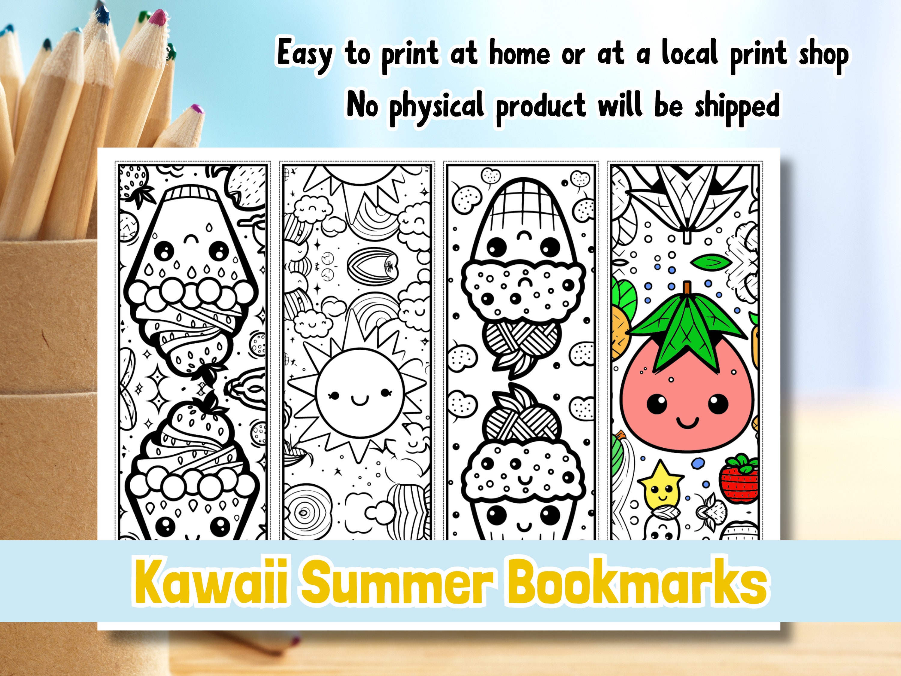 Printable Coloring Bookmarks, Kawaii Summer Theme, Fun and Creative DIY ...