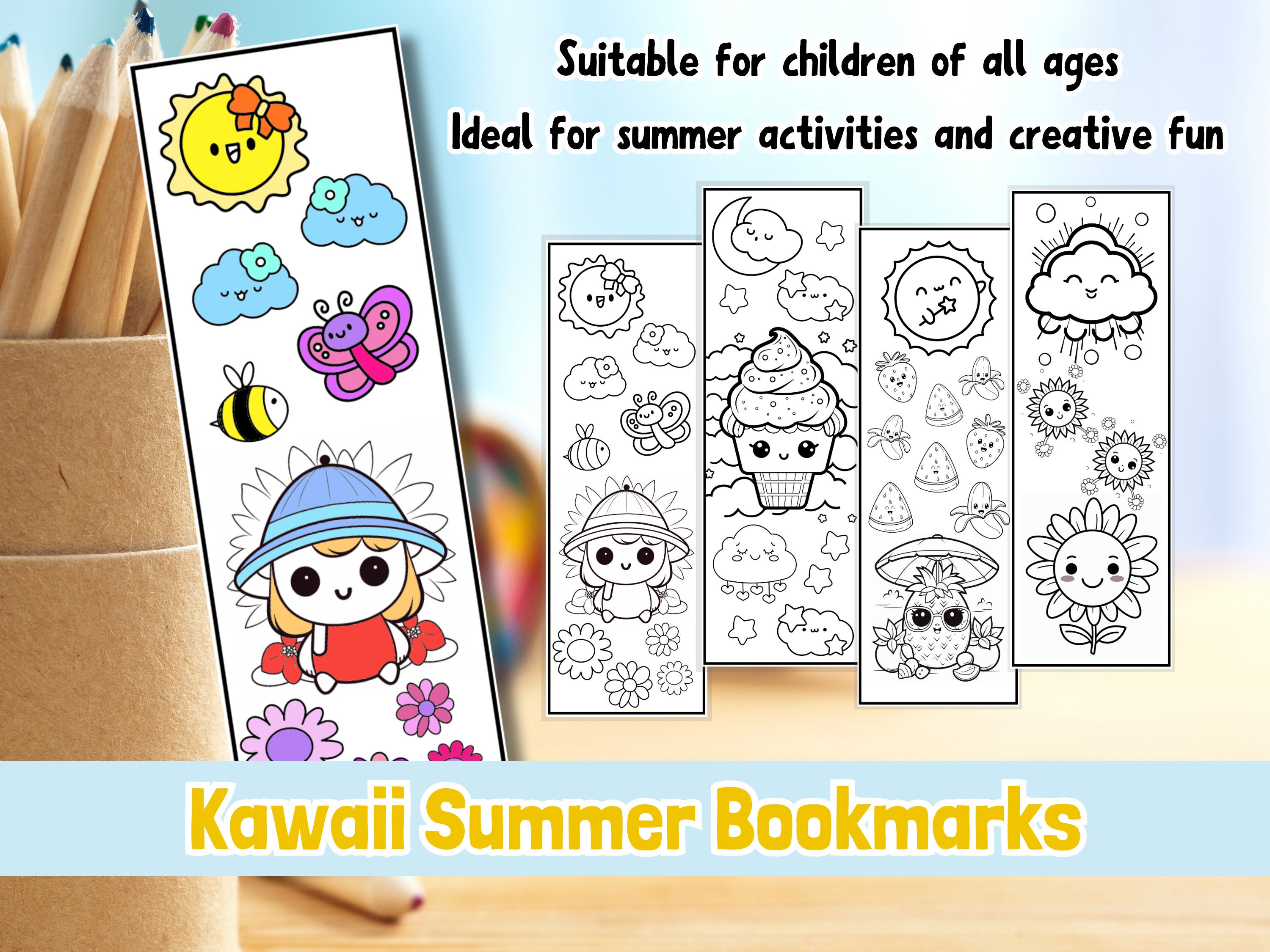 Printable Coloring Bookmarks, Kawaii Summer Theme, Fun and Creative DIY ...