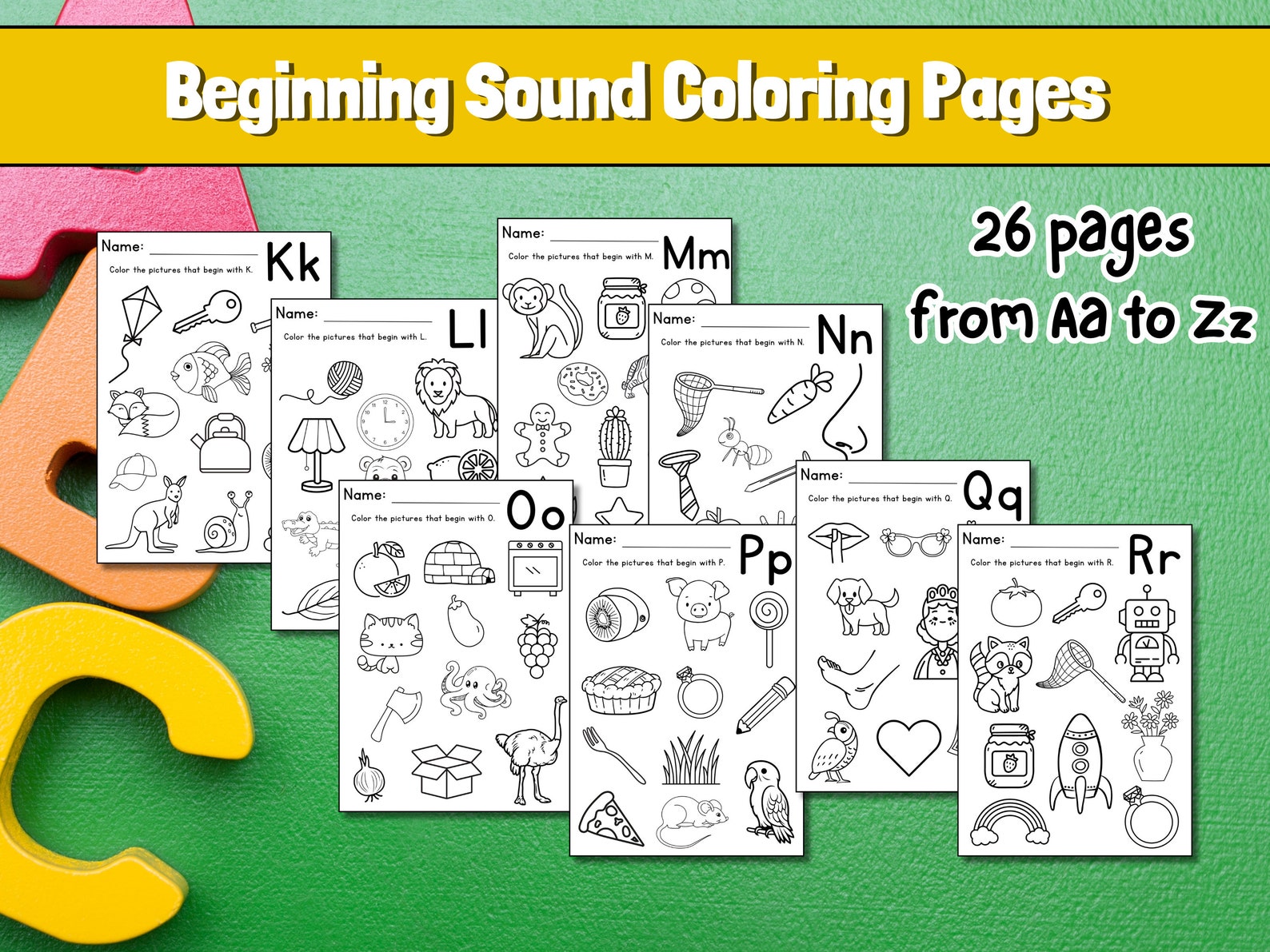 Beginning Letter Sound Coloring Pages, Initial Sound Phonics Activity ...