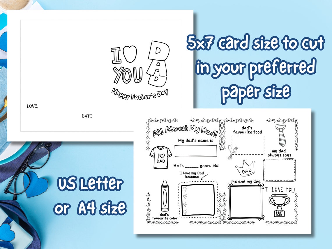 Printable Coloring Greeting Card, Happy Father's Day DIY Gift for Dad ...