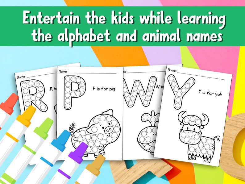 ABC Letters Animal Dot Marker Pages, Preschool Coloring Printables for ...