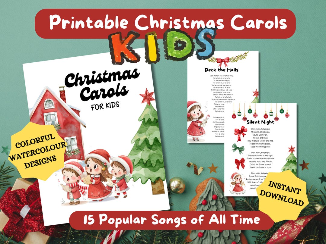 Christmas Songs for Kids, Printable Songbook Lyrics, Popular Carols for ...
