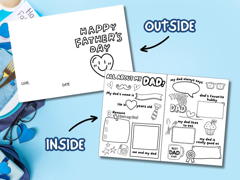 Printable Coloring Greeting Card, Happy Father's Day DIY Gift for Dad ...