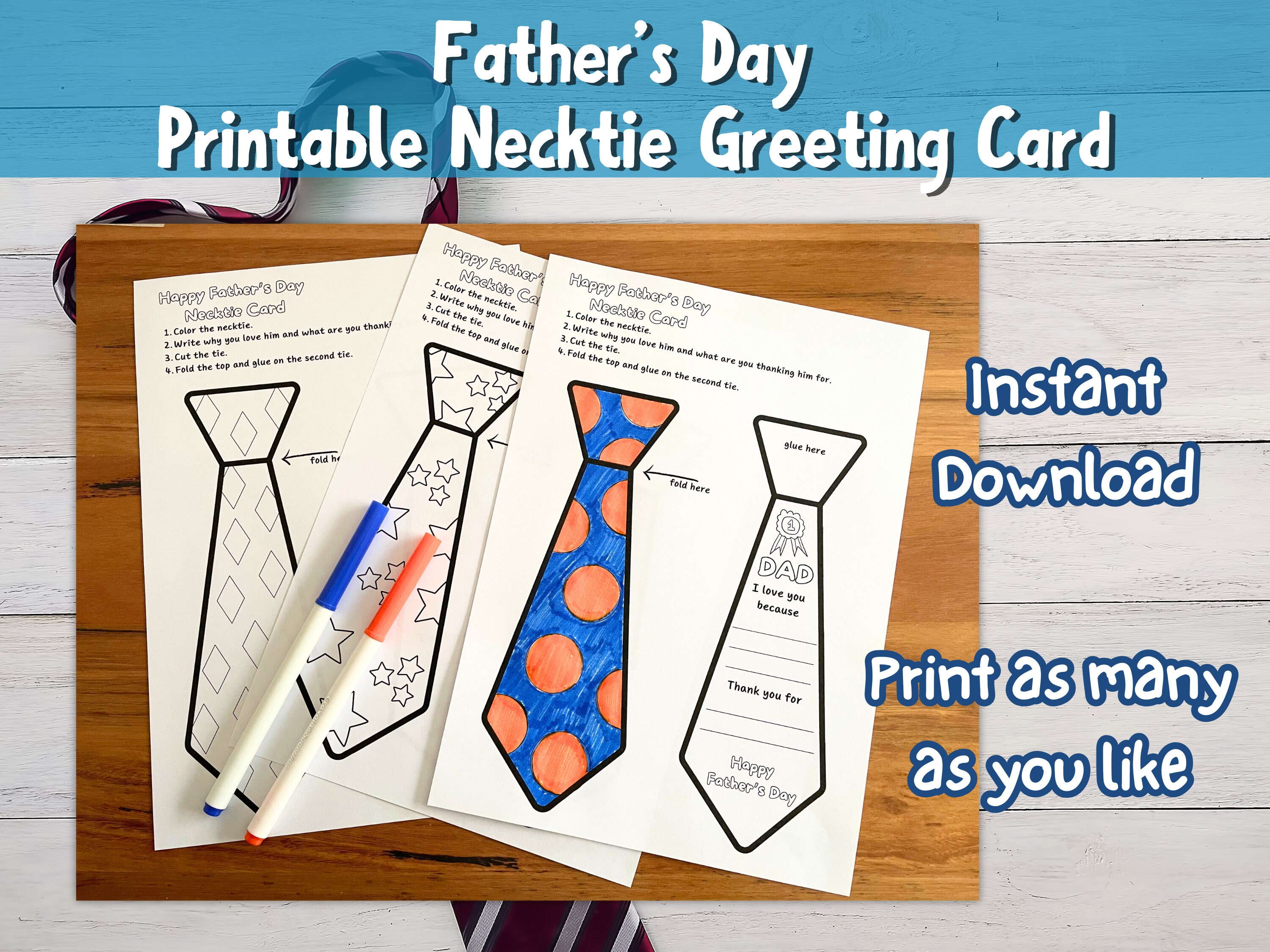 Father's Day Printable Necktie Greeting Card DIY From Kids ...