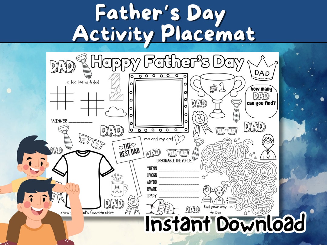 Father's Day Printable Coloring Placemat, Best Dad Celebration With ...
