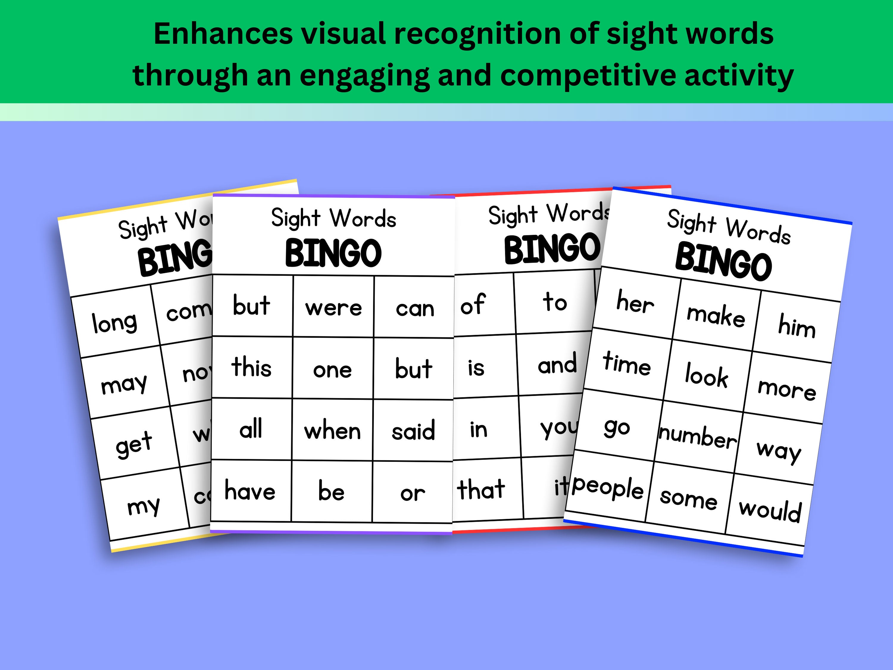 Sight Words Bingo Game, Fry’s First 100 Words, Kindergarten First ...