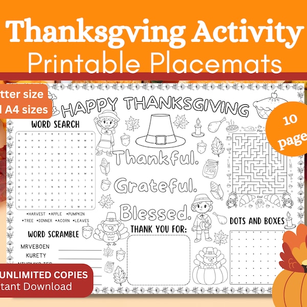 Paper Thanksgiving Placemats - Etsy