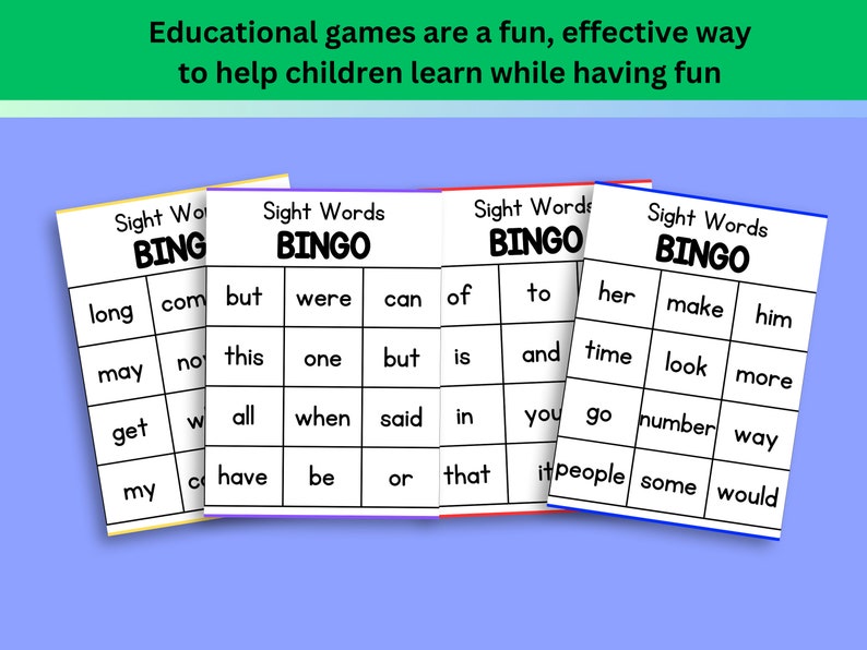 Sight Words Bingo Game, Fry’s First 100 Words, Kindergarten First ...