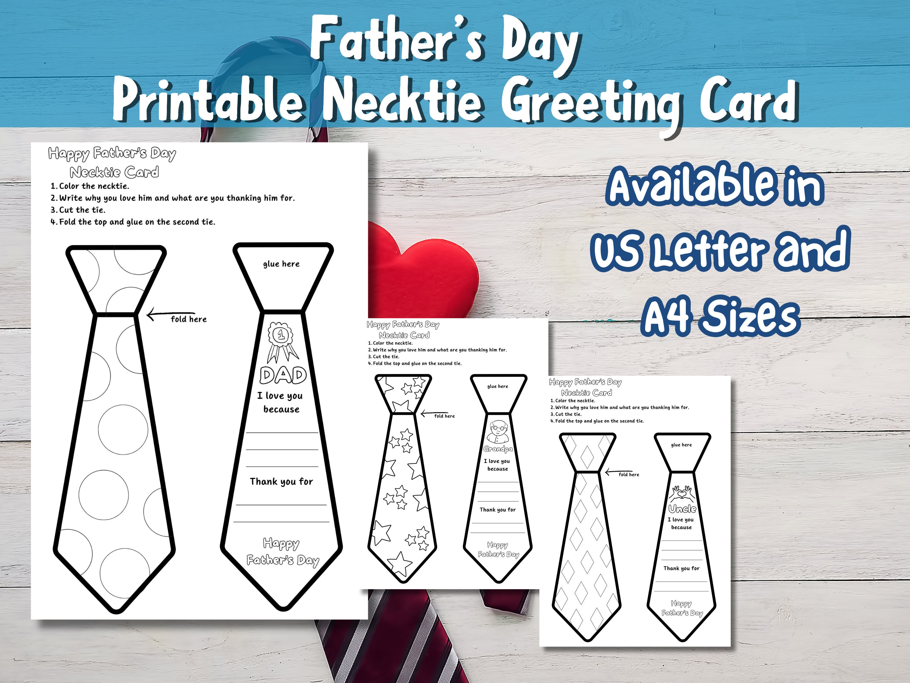 Father's Day Printable Necktie Greeting Card DIY From Kids ...