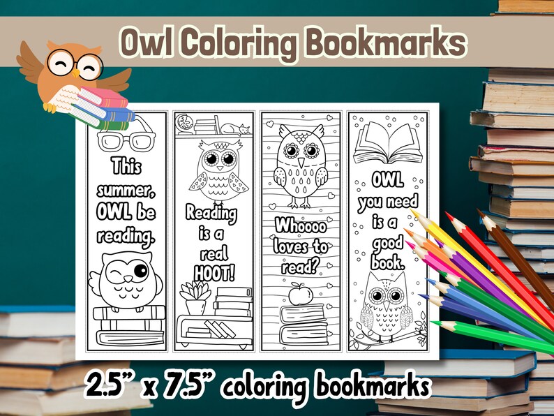Printable Coloring Bookmarks, Owl Animal Themed Bookmarks, Perfect for ...
