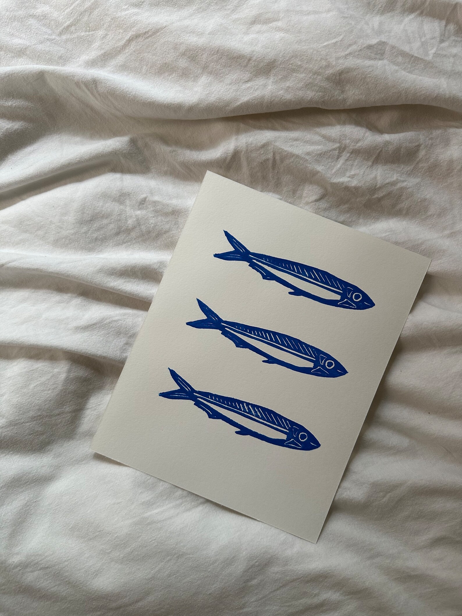 Handmade Sardine Linocut Print Set of Three Sardines Linocut Art Print ...