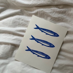 Handmade Sardine Linocut Print Set of Three Sardines Linocut Art Print ...