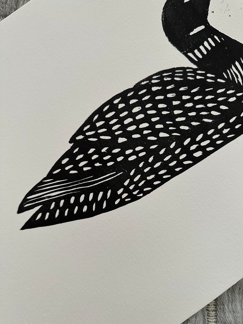 Handcut Loon Linocut Print for Coastal Decor Loon Handmade Art Print ...