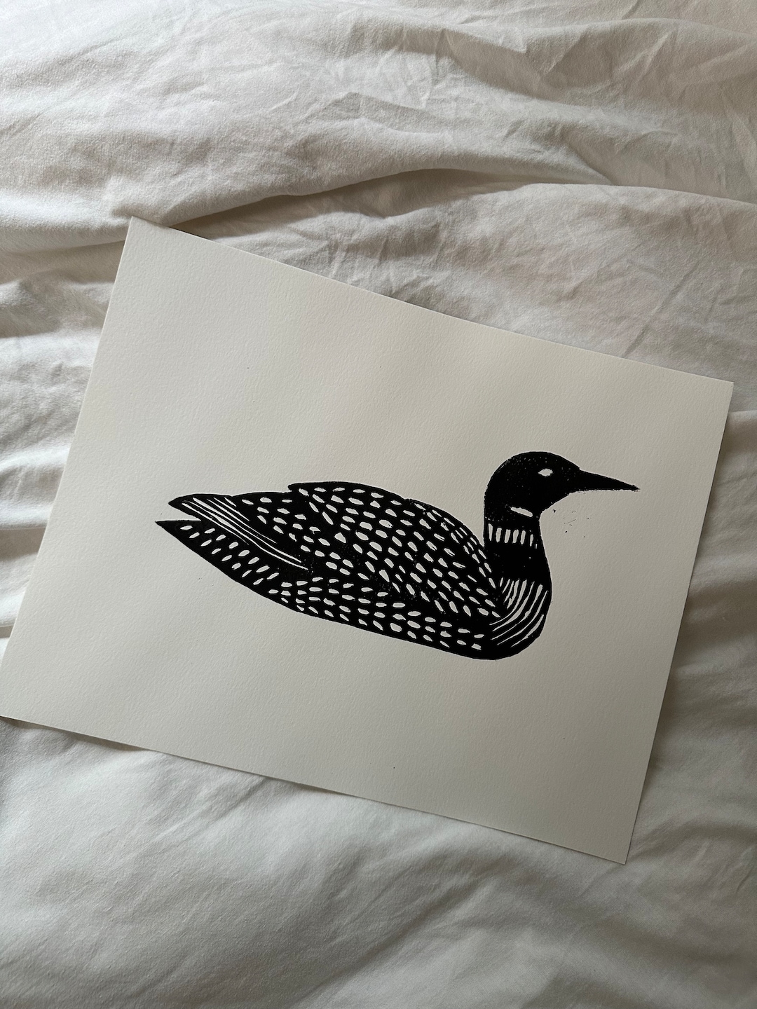 Handcut Loon Linocut Print for Coastal Decor Loon Handmade Art Print ...