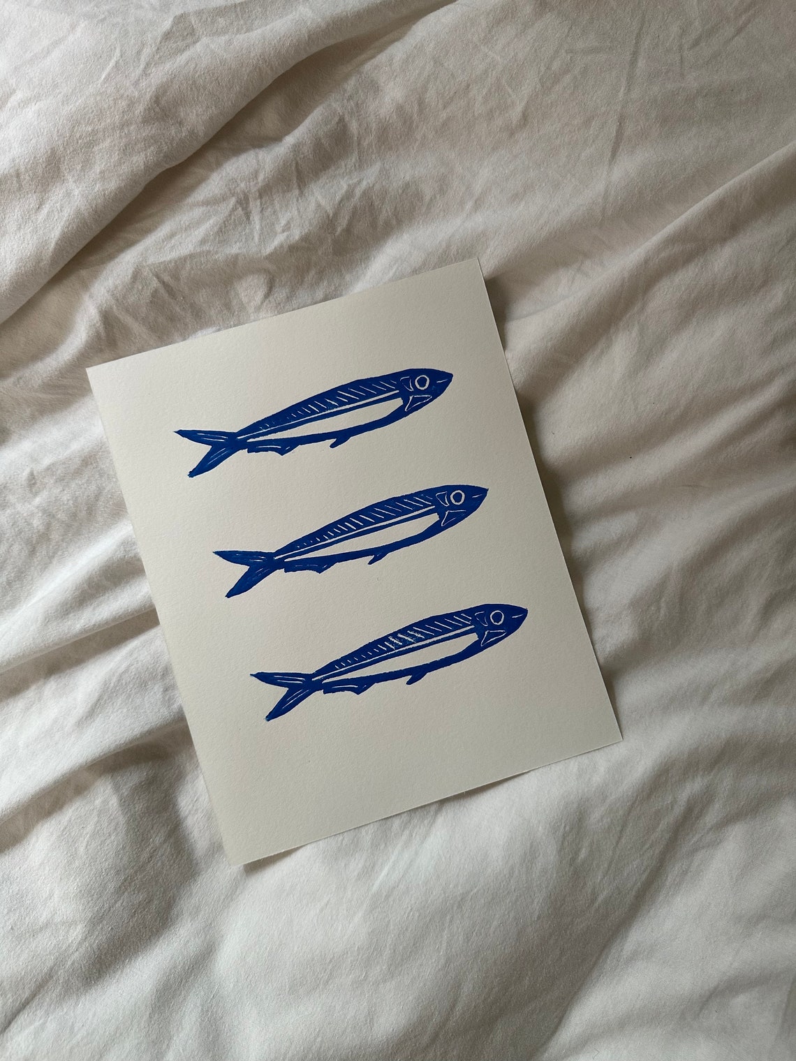 Handmade Sardine Linocut Print Set of Three Sardines Linocut Art Print ...