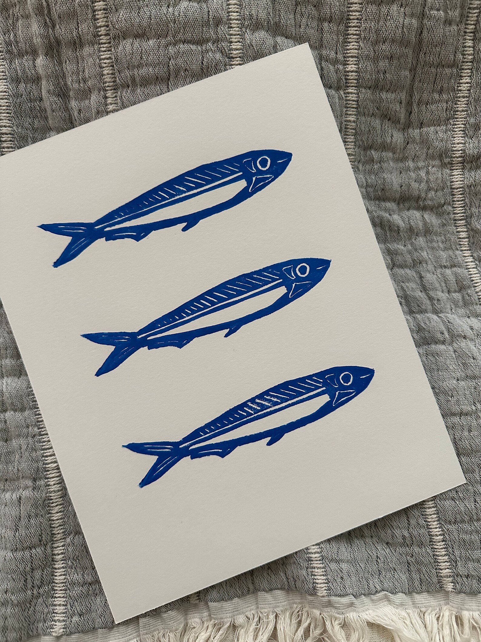 Handmade Sardine Linocut Print Set of Three Sardines Linocut Art Print ...