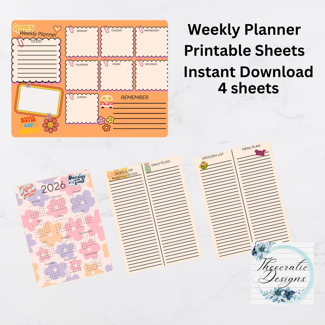 Weekly Planner Set Groovy Retro Printable - Etsy
