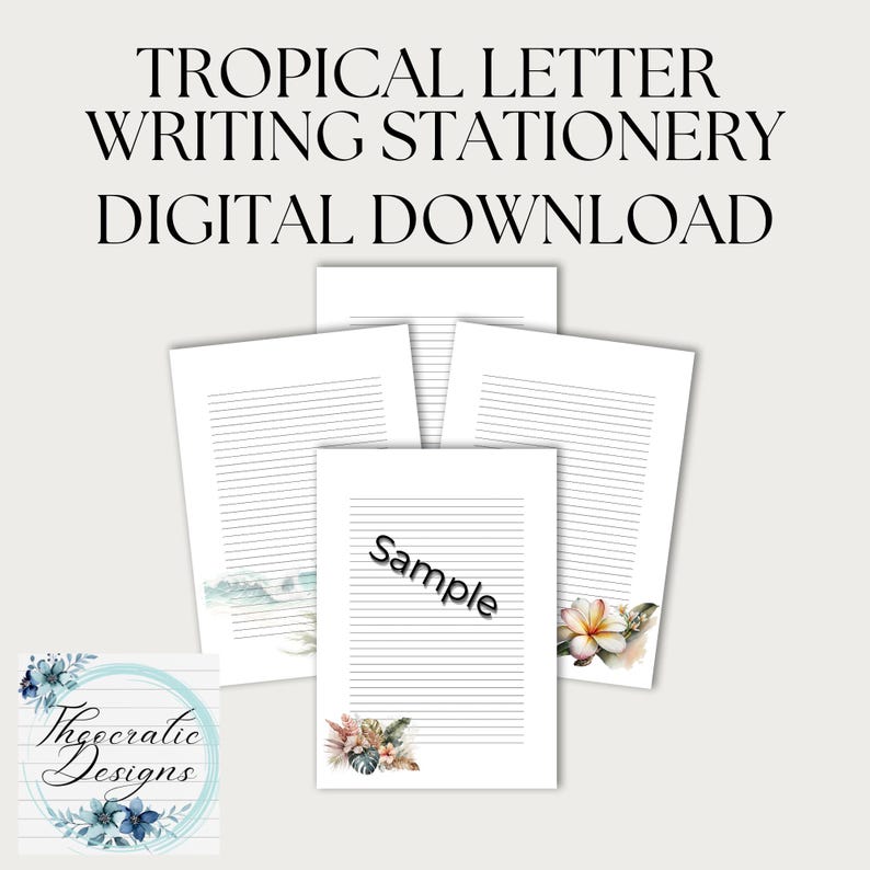JW Letter Writing Printable Paper. Beautiful Tropical Flower Writing ...