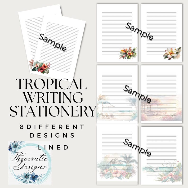 JW Letter Writing Printable Paper. Beautiful Tropical Flower Writing ...
