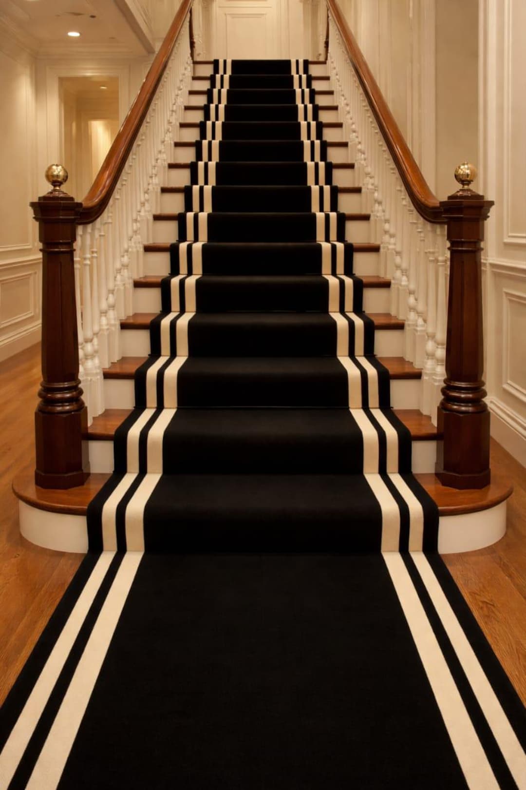 Black Stair Runner Rug With Ivory Stripes, Modern Luxury Hallway Carpet ...