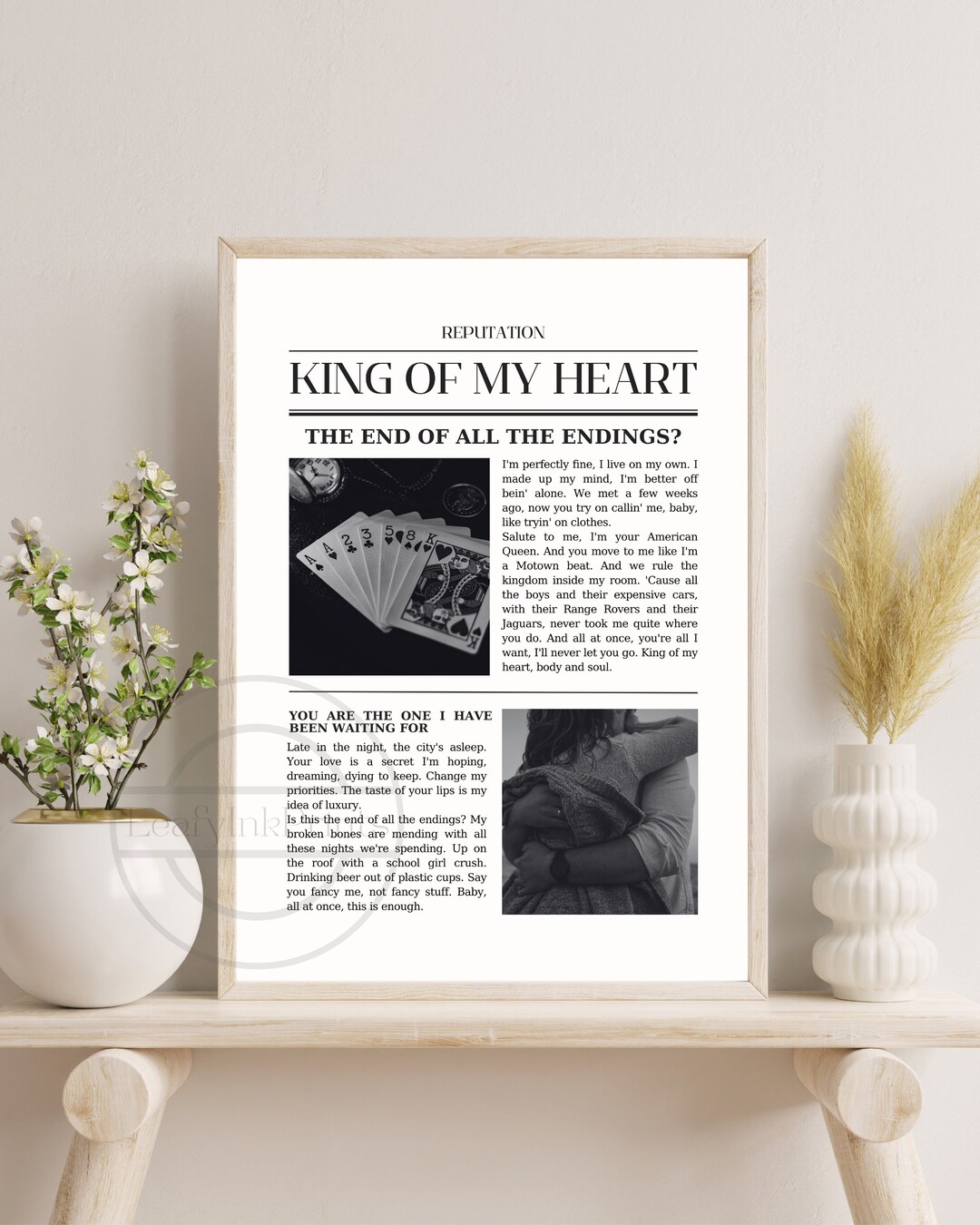 Taylor Swift Reputation Lyrics Poster | King of My Heart | Newspaper ...