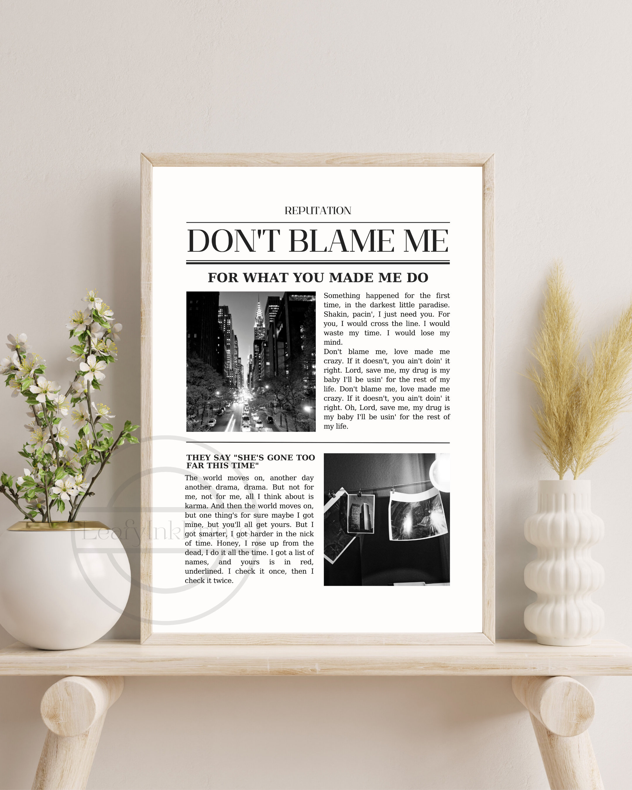 Taylor Swift Reputation Lyrics Poster Don't Blame Me, Look What You ...
