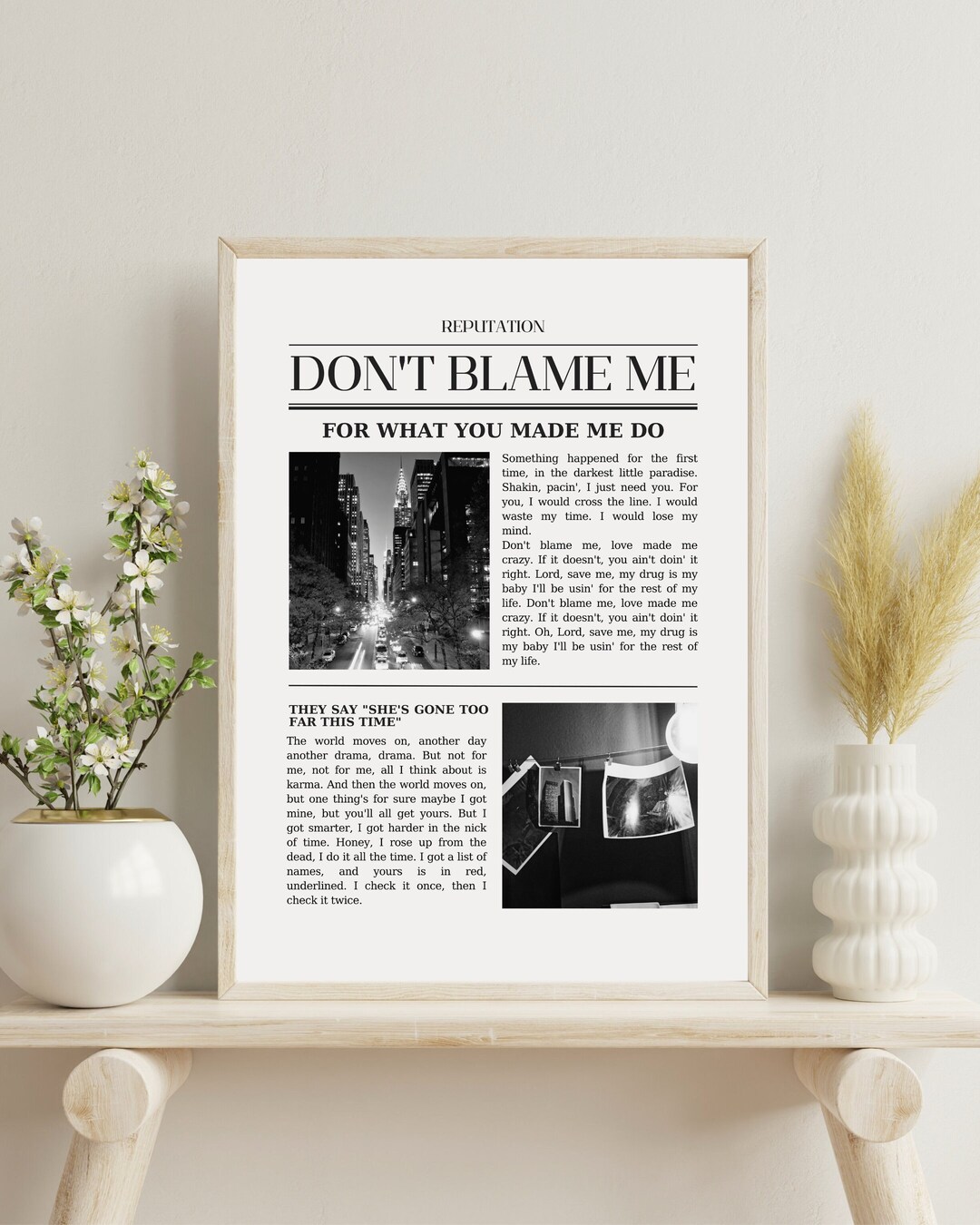 Taylor Swift Reputation Lyrics Poster Don't Blame Me - Etsy