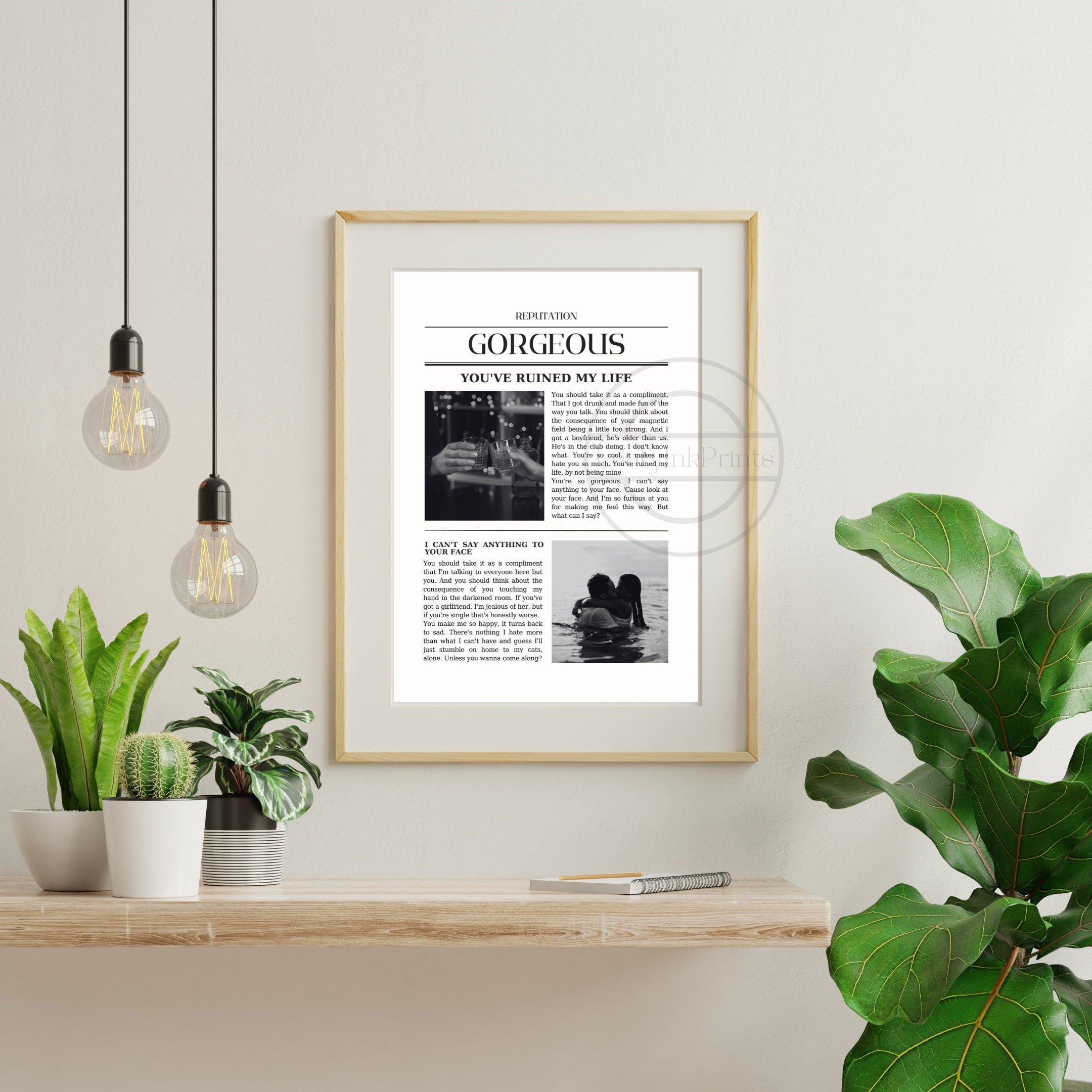 Taylor Swift Reputation Lyrics Poster | Gorgeous | Newspaper Prints - Etsy