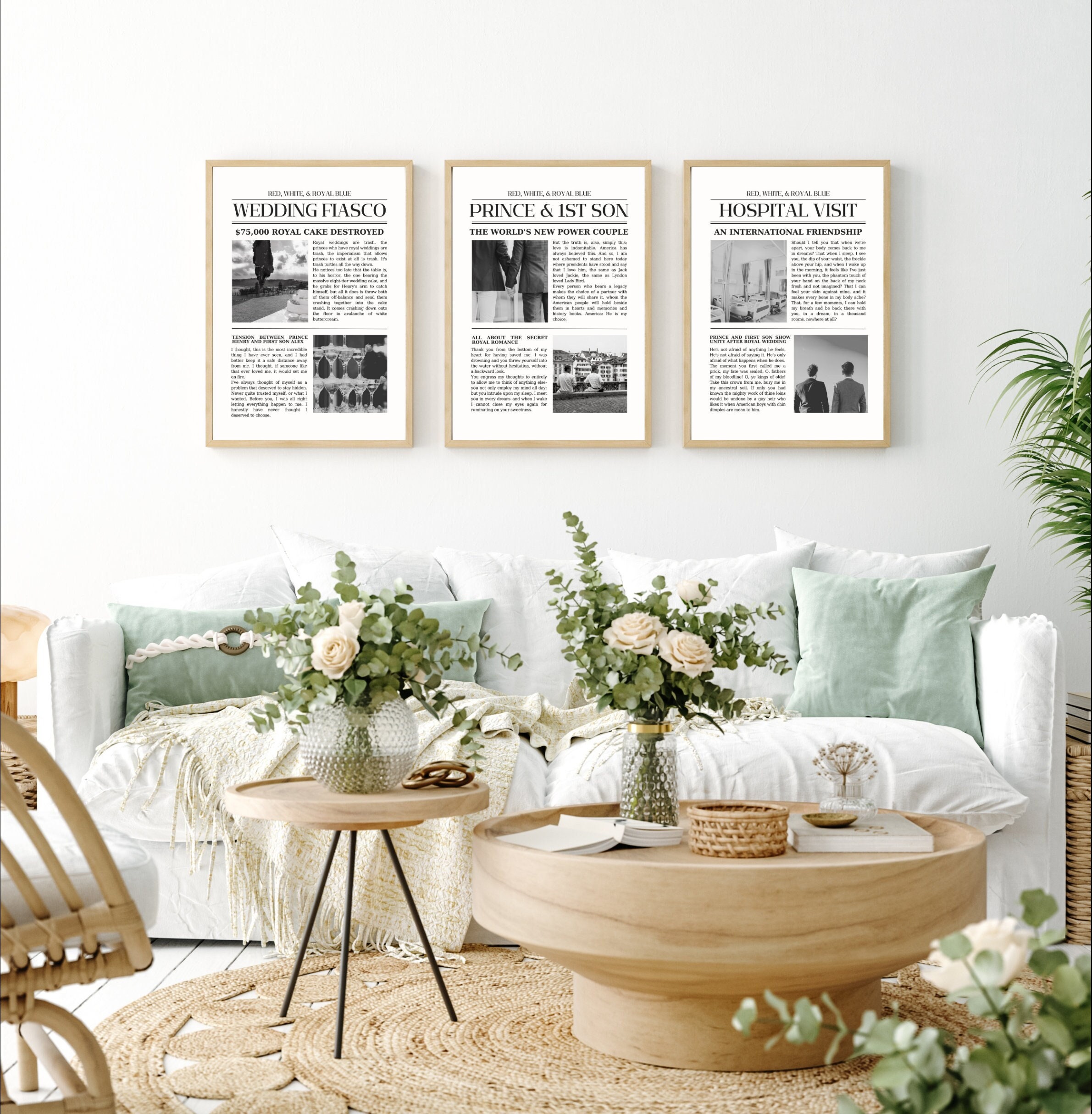 Red, White, & Royal Blue Posters | Set of 3 Bookish Prints | Newspaper ...