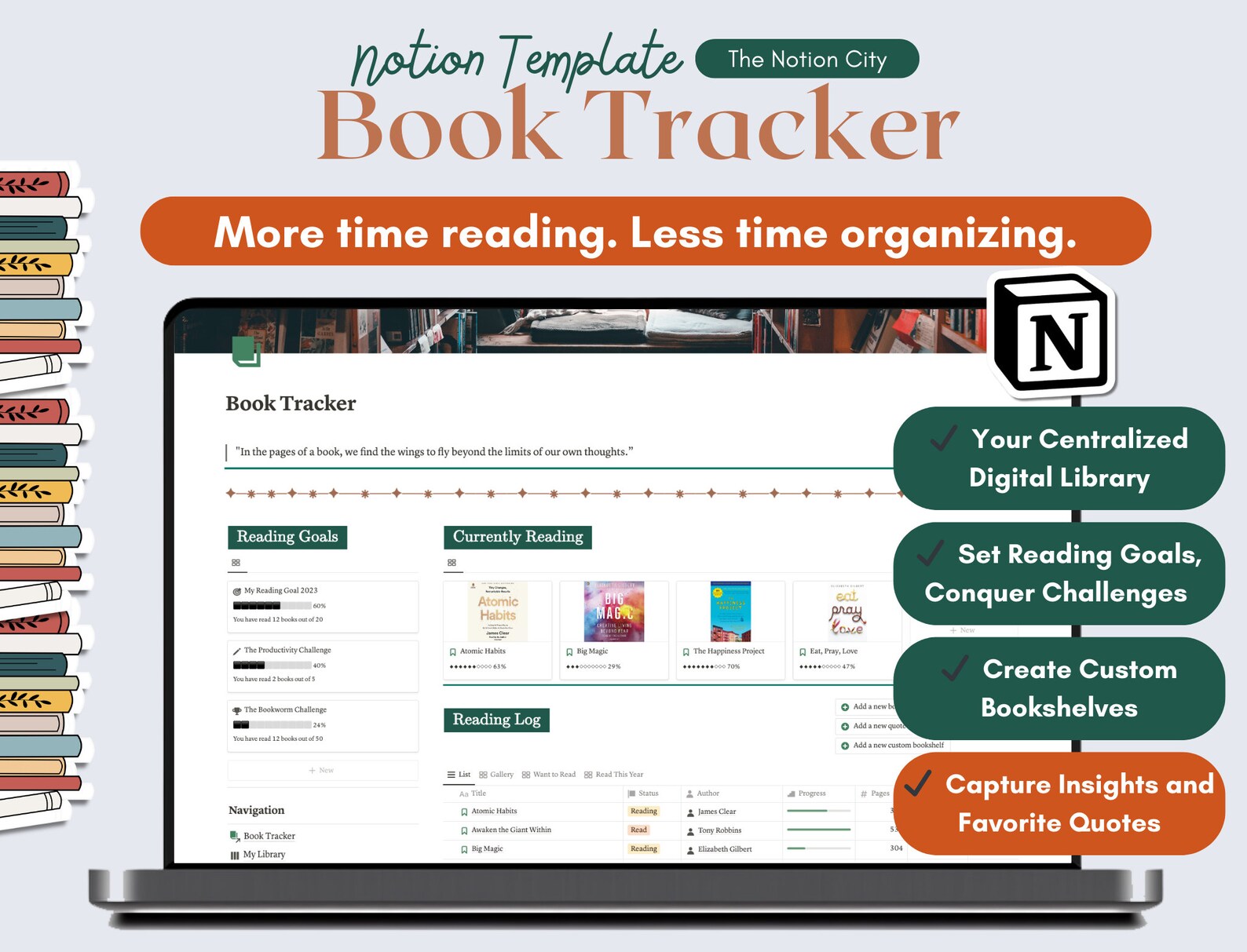 Reading Journal Notion Template Book Tracker Notion Dashboard for Books Digital Reading Planner ...