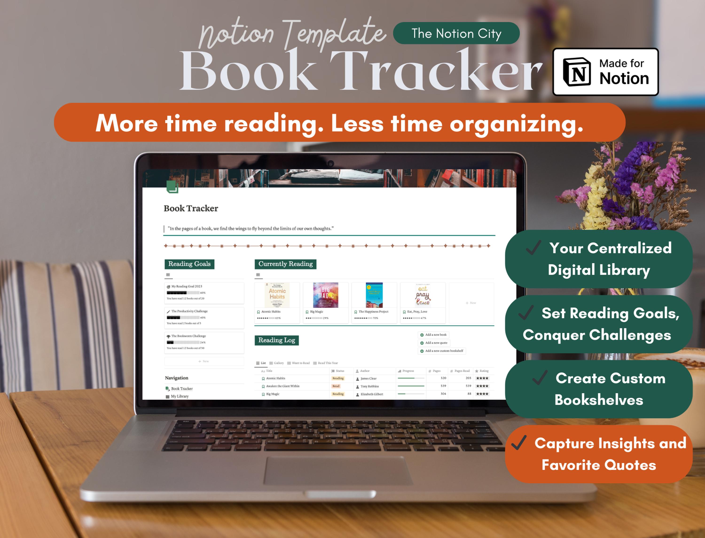Reading Journal Notion Template | Book Tracker | Notion Dashboard for ...
