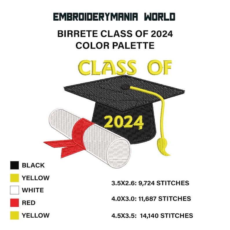 Graduation Cap Class of 2024 Embroidery Designs, Class of 2024 ...
