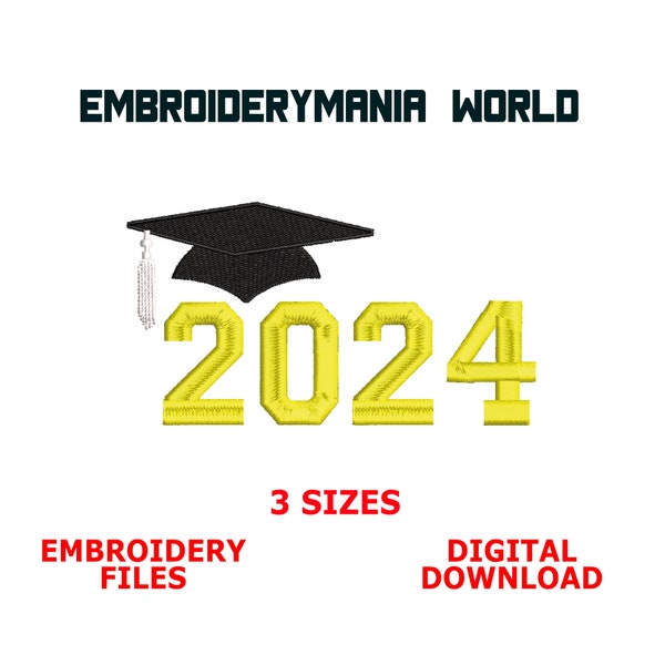 Graduation Cap 2024 Embroidery Designs, Class of 2024 Embroidery Files ...