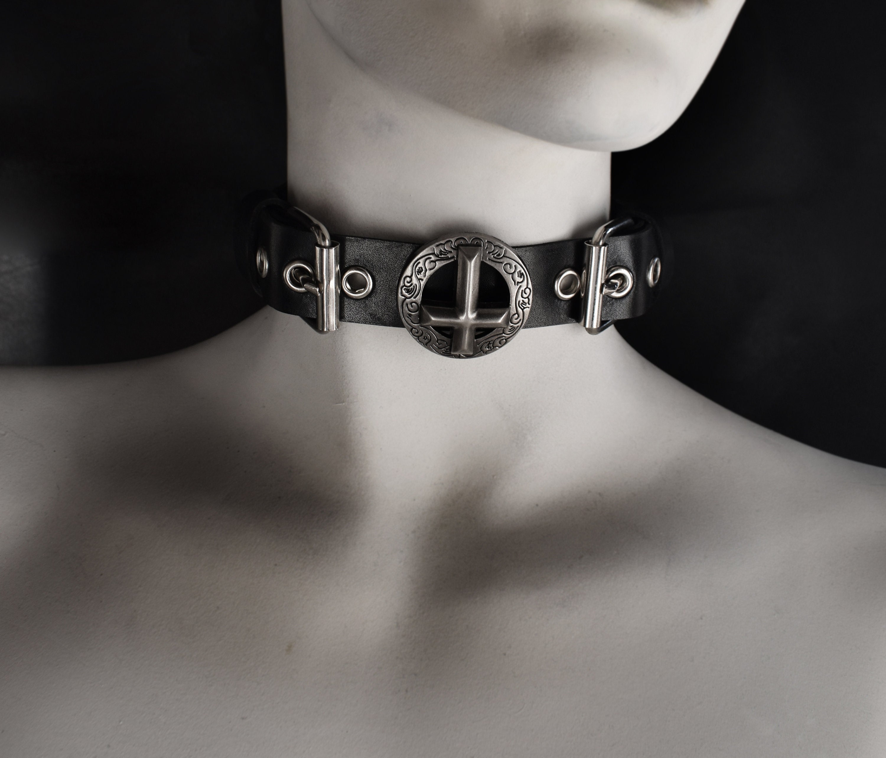 Upside-down Cross Choker With Scalloped Concho Design and Buckle ...