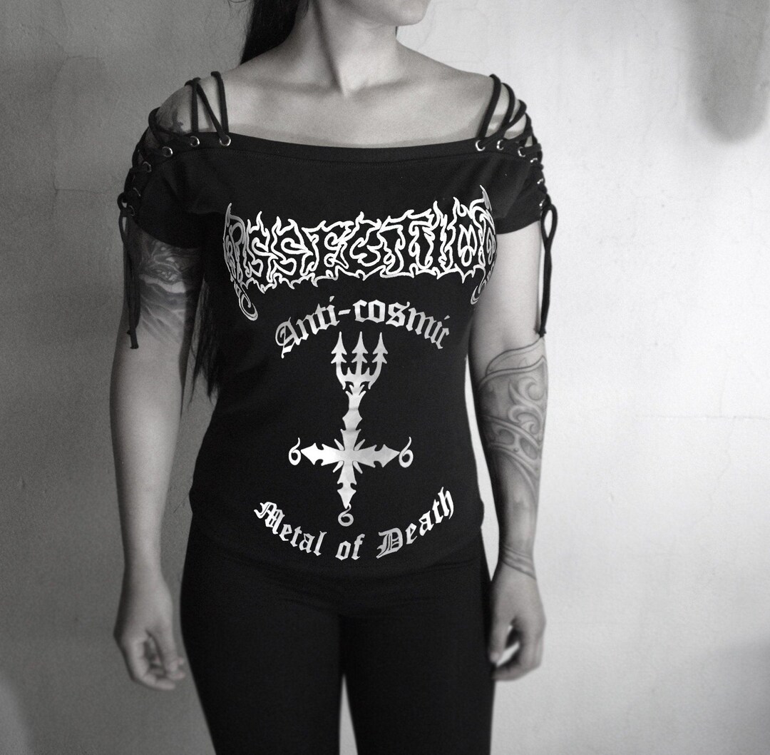 Dissection Metal of Death Black Metal Shirt Lace up Eyelet off Shoulder ...