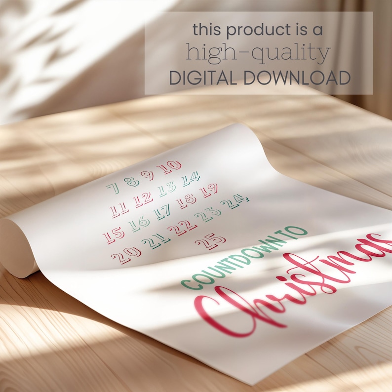 Christmas Countdown Printable, Days Till Christmas, Countdown to Santa ...