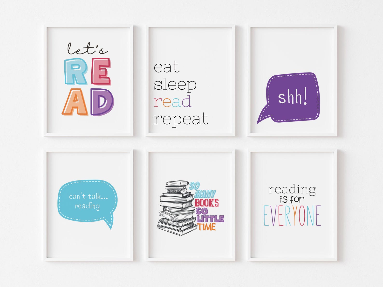 Book Nook Set of 3 Prints, Lets Read, Eat Sleep Read Repeat, Reading is ...