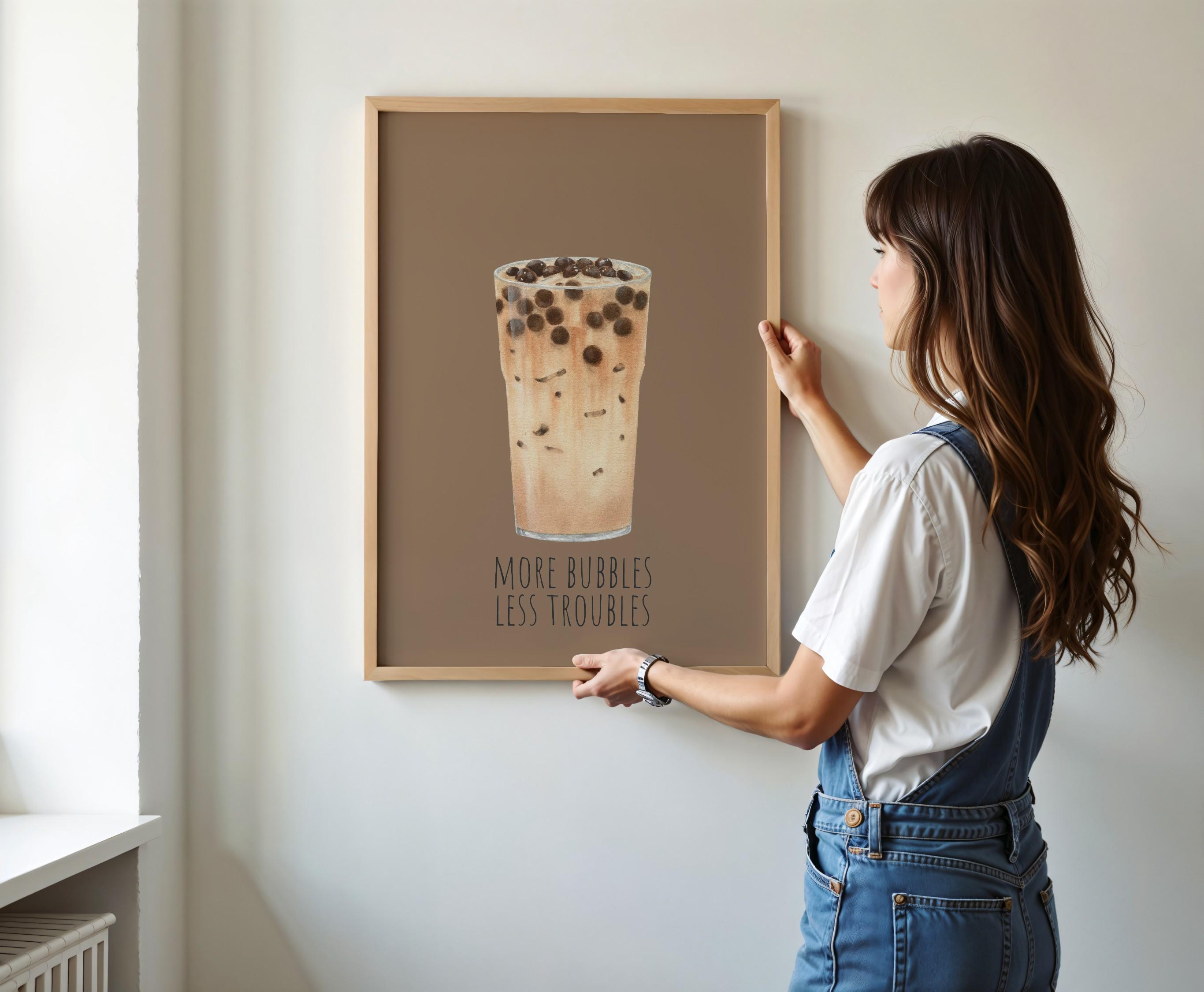 Bubble Tea Wall Art Printable, Boba Tea Poster, More Bubbles Less ...