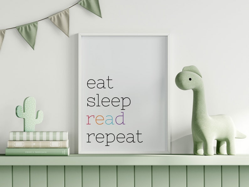 Book Nook Wall Art | Eat Sleep Read Repeat | Kids Reading Corner Gift ...
