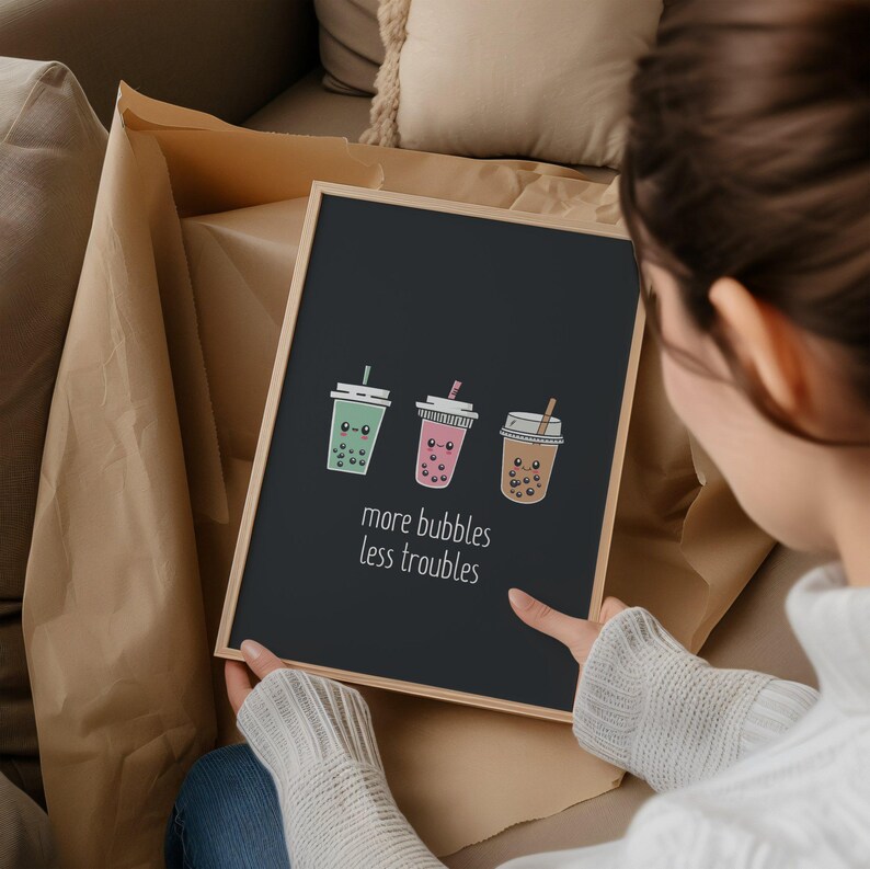Bubble Tea Wall Art Printable, Kawaii Boba Tea Poster, More Bubbles ...