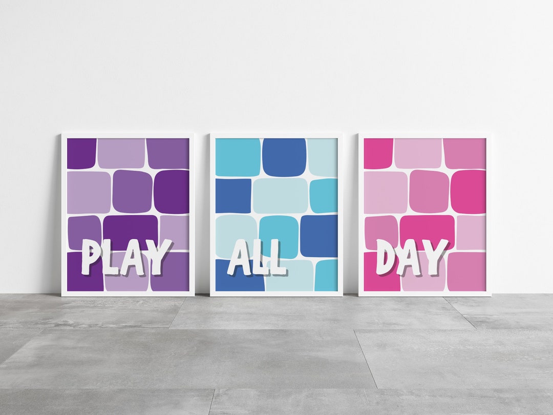 Play All Day Playroom Poster Kids Printable Wall Art Set of 3, Toddler ...