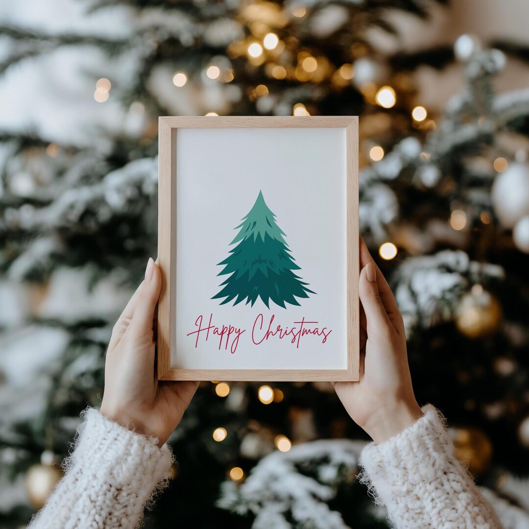 Happy Christmas Tree Poster, Printable Wall Art, Cute Holiday Decor ...