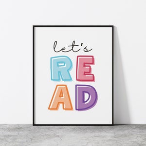 Lets Read Wall Art for Kids Book Nook Reading Corner Quote Playroom ...