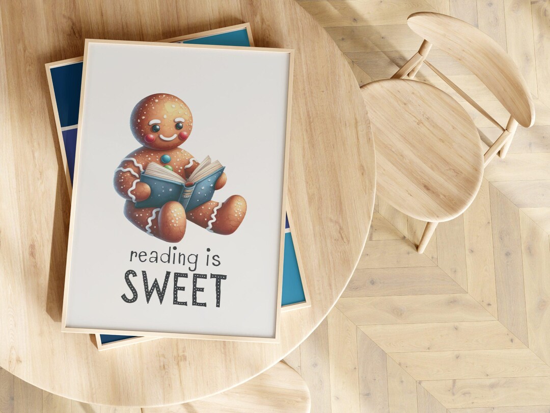 Reading is Sweet Gingerbread Man Kids Printable Wall Art, Christmas ...