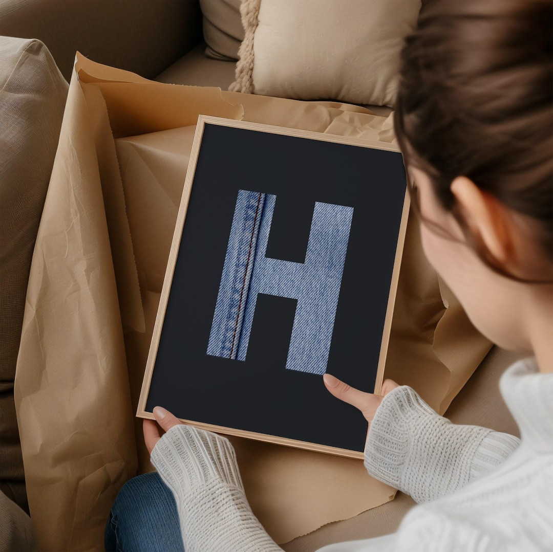 Letter H Denim Blue Jeans Poster, Western Nursery Printable Wall Art ...