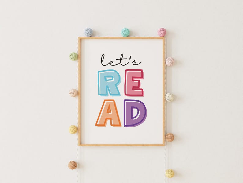 Lets Read Wall Art for Kids Book Nook Reading Corner Quote Playroom ...