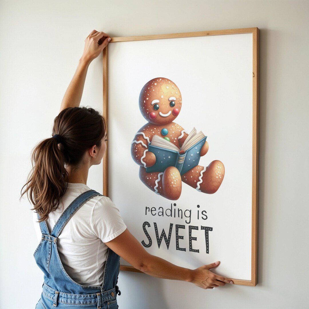 Reading is Sweet Gingerbread Man Kids Printable Wall Art, Christmas ...